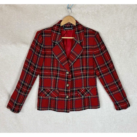 Vintage Red | Jackets & Coats | Vintage 9s Red Plaid Blazer Clueless ...
